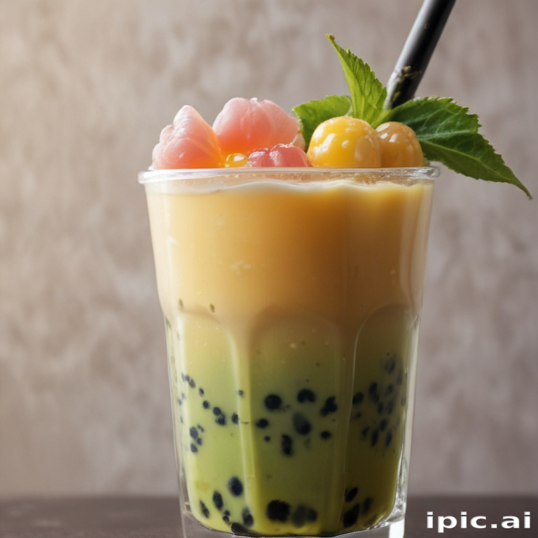Deliciously Colorful Layered Fruit Drink with Tapioca Pearls and Mint ...