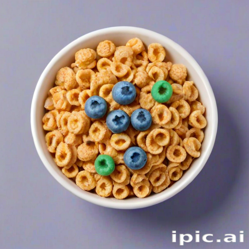 A Colorful Bowl of Cheerful Cereal with Blueberries and Green Rings.