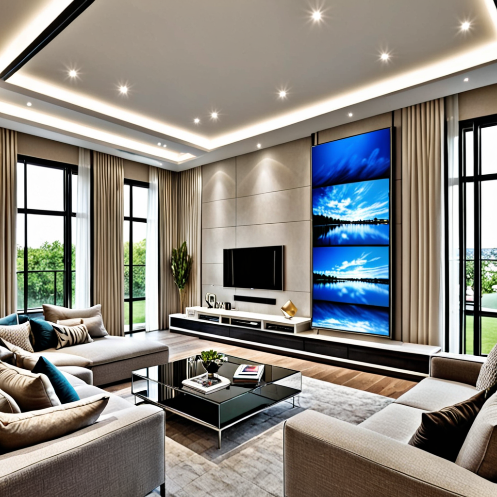 modern style living room with large tv