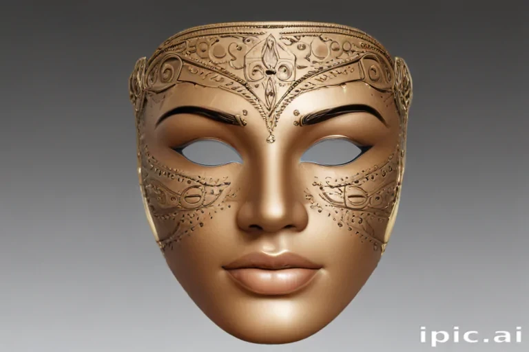 Intricate Golden Mask with Elaborate Designs and Expressive Features