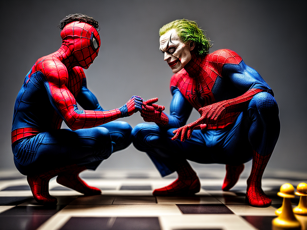 Spiderman playing chess with the joker
