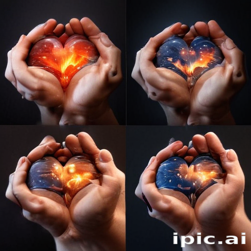 Hands Cradling Two Unique Hearts: One Shining with Fire, One Glimmering ...