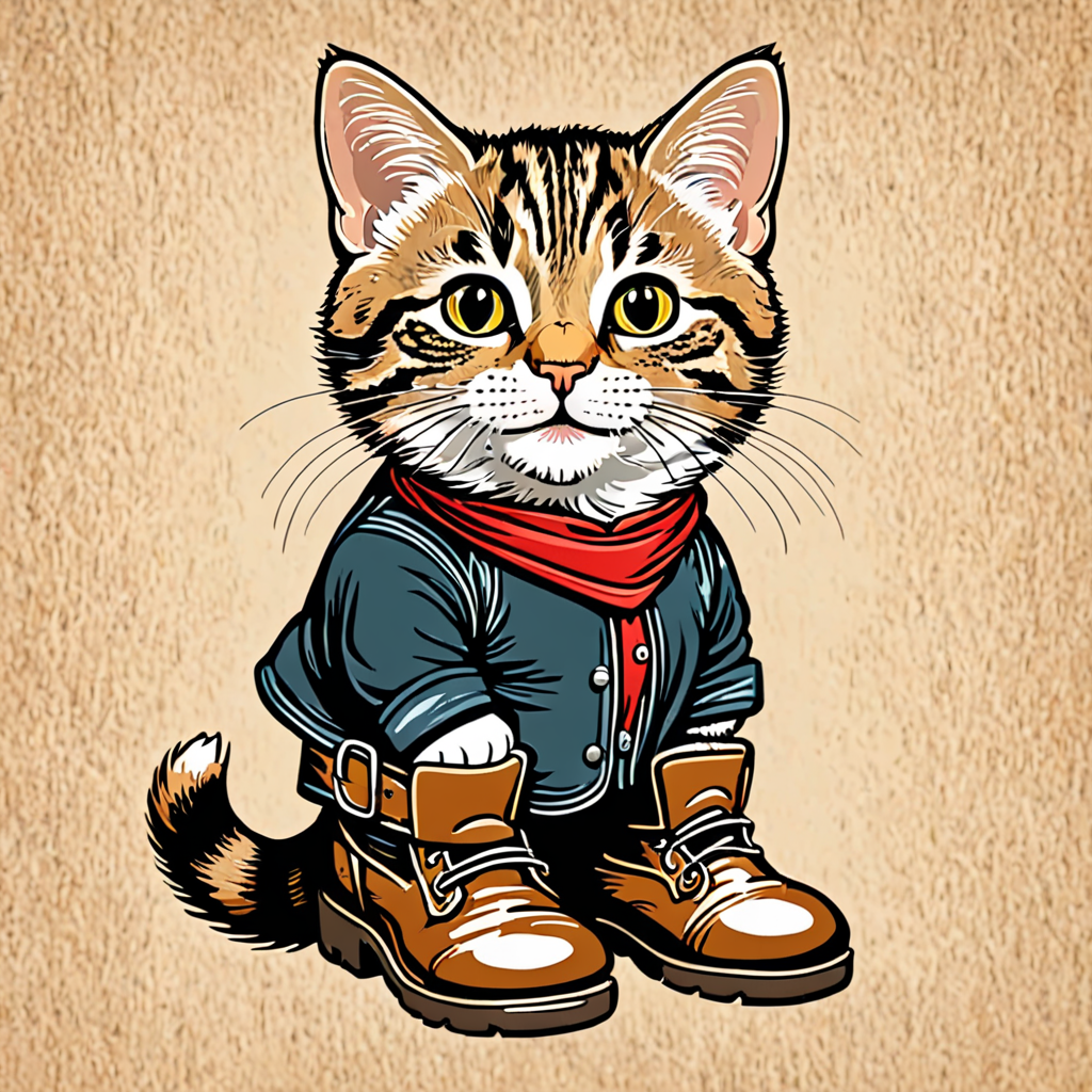 smiling cute male cat in boots drawing