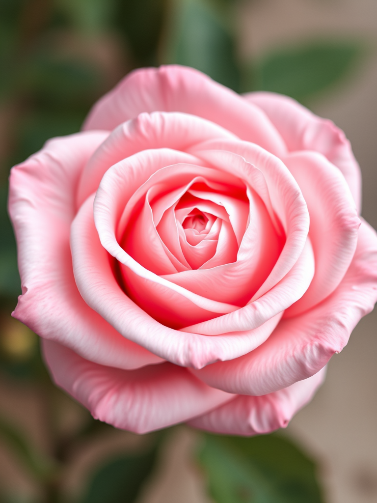 Delicate Pink Rose Blooming in Full Glory Against a Green Background