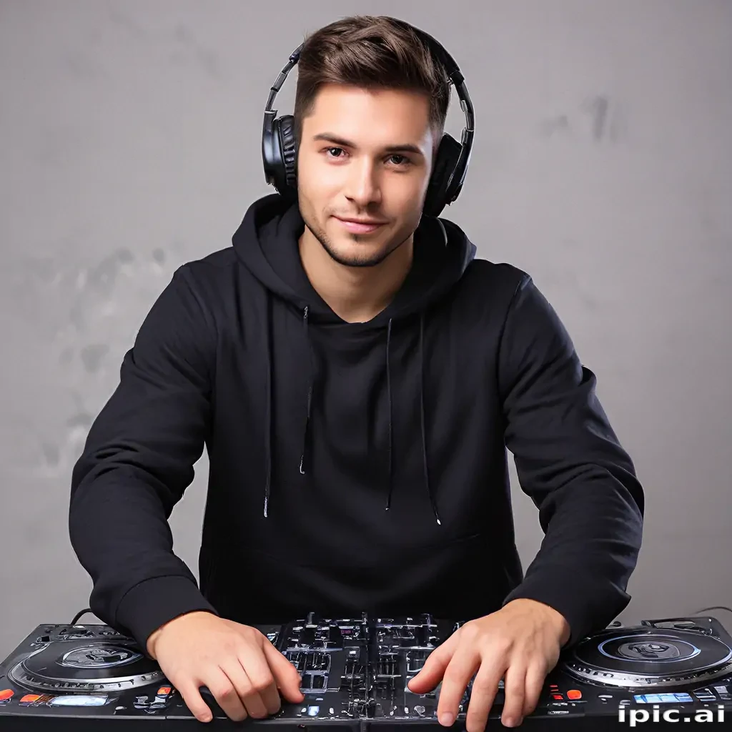 Young DJ Mixing Music in a Stylish Black Hoodie with Headphones
