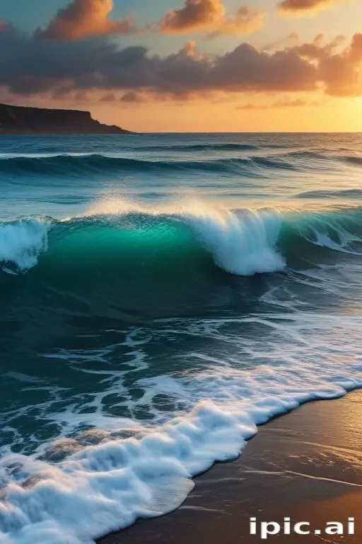 Captivating Sunset Over Waves: Nature's Beauty on Display at the Coast