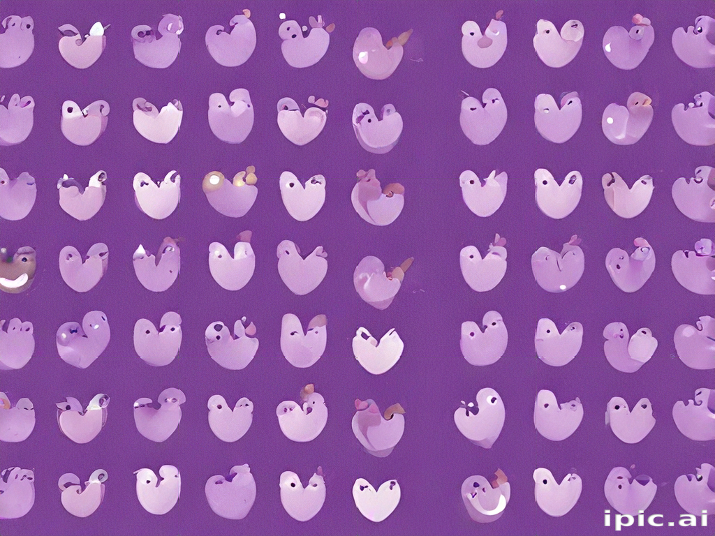 Colorful Collection of Whimsical Heart-Shaped Characters on a Purple ...