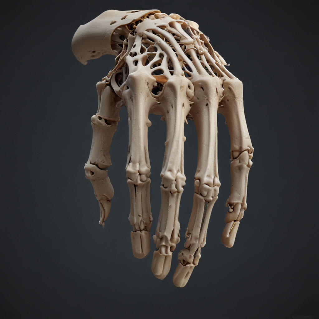 A Detailed Study of a Human Hand Skeleton in Anatomical Position.