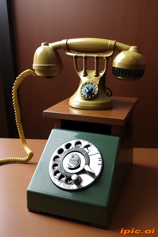 Vintage rotary phone with a classic design on a wooden surface.