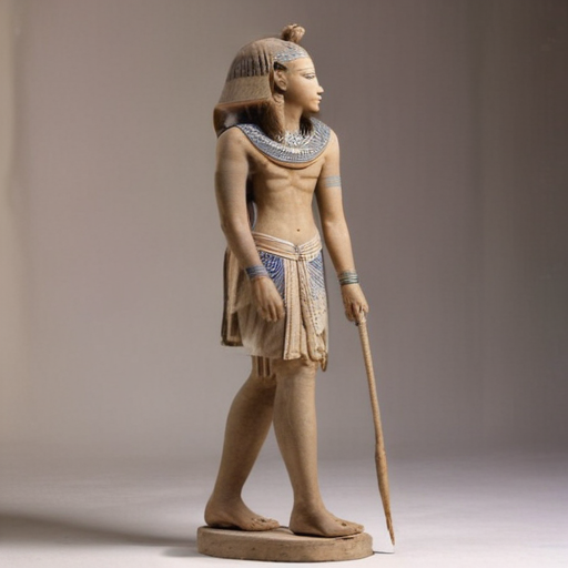 limestone anicent egyptian statue walking pose with curved staff end