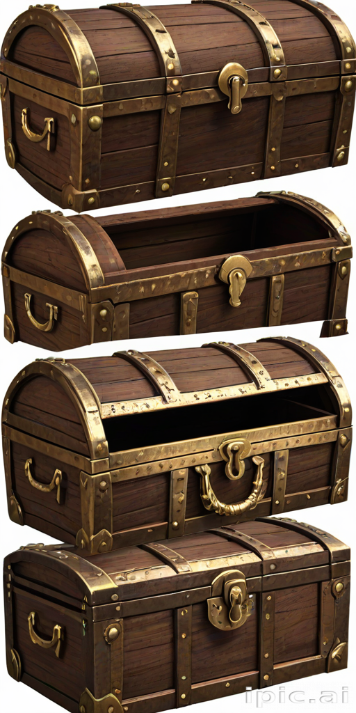 Three Intricately Designed Wooden Treasure Chests with Brass Accents ...