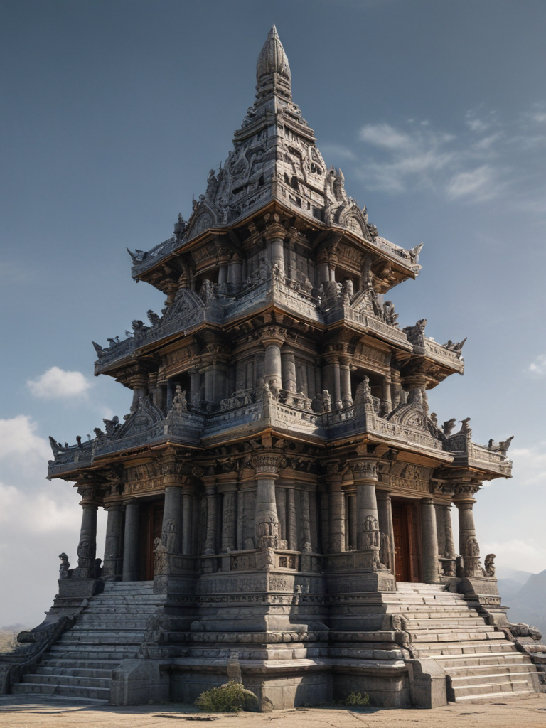 Majestic Ancient Temple with Intricate Carvings Against a Clear Sky