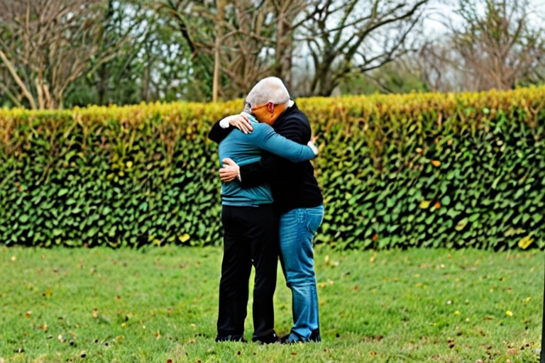 Headless people hugging