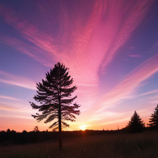 Nature with pink sunset