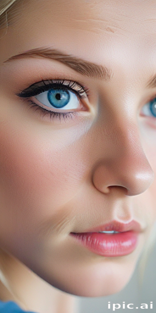 Close-Up Portrait Highlighting Striking Blue Eyes and Smooth Skin Texture