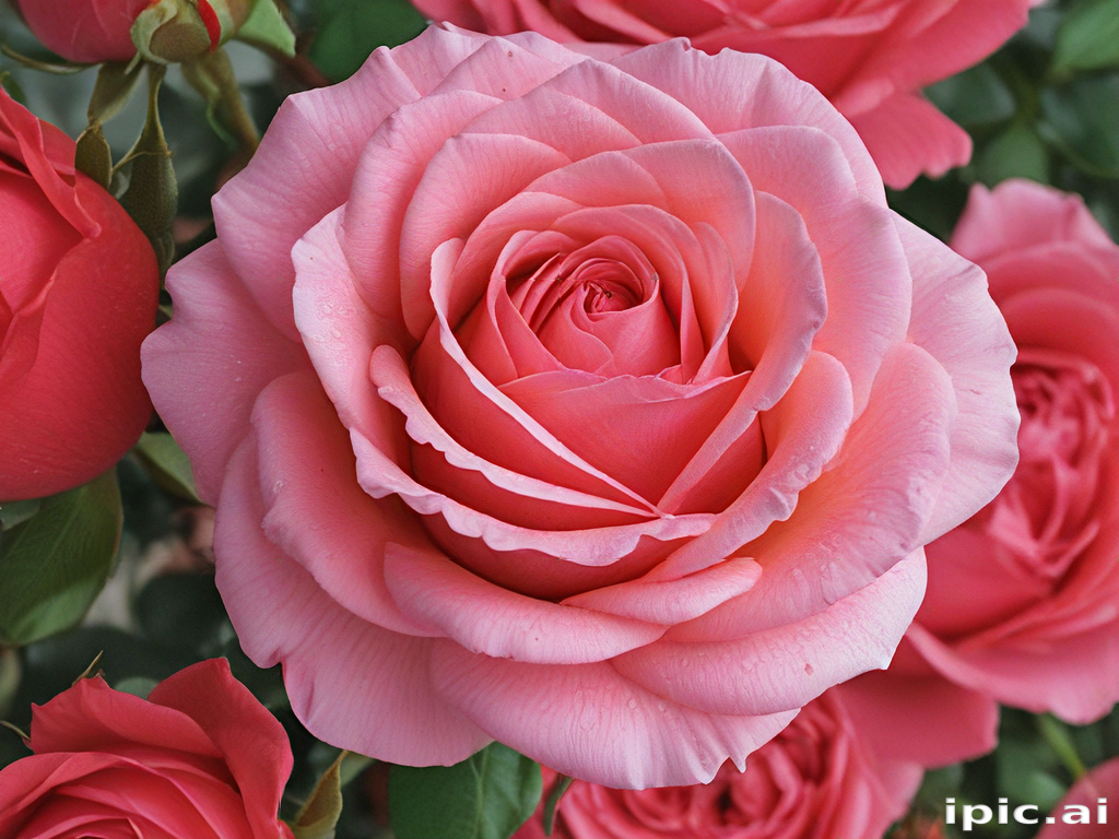 Beautiful Close-Up of a Soft Pink Rose Surrounded by Green Leaves