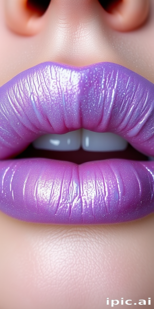 Close-Up of Shimmering Purple Lips with Glossy Finish and Soft Shine