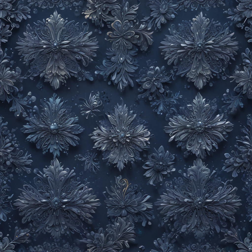 Intricate Floral Patterns in Deep Blue Tones with Textured Designs