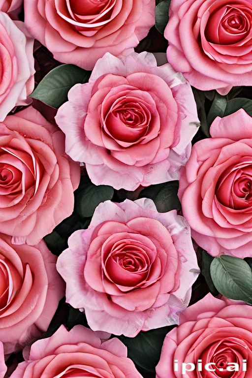 Beautiful Arrangement of Soft Pink Roses in Full Bloom Together