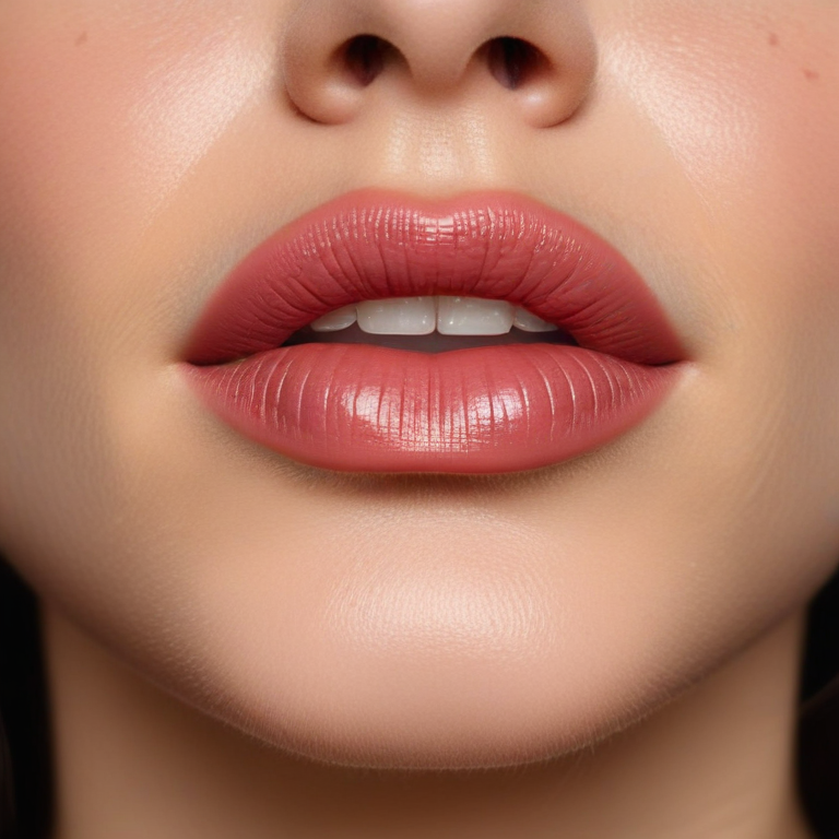 Close-Up of Beautiful Lips with Soft Pink Lip Color and Glossy Shine