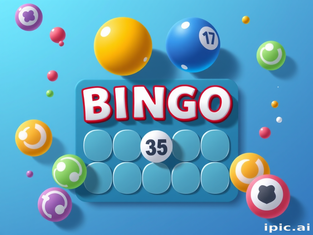 Colorful Bingo Game Board Surrounded by Vibrant Bingo Balls on Blue ...