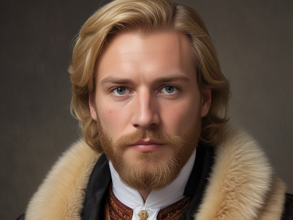 masculine tudor duke with blonde hair and beard colour portrait