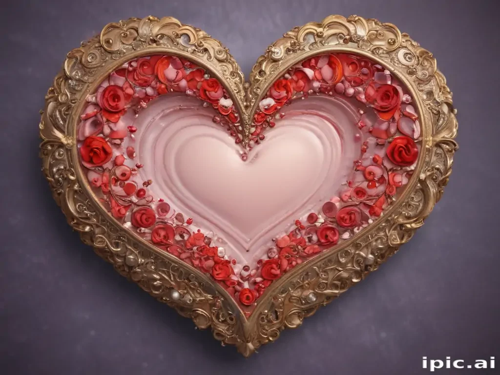Elegant Heart-Shaped Frame Adorned with Roses and Decorative Elements