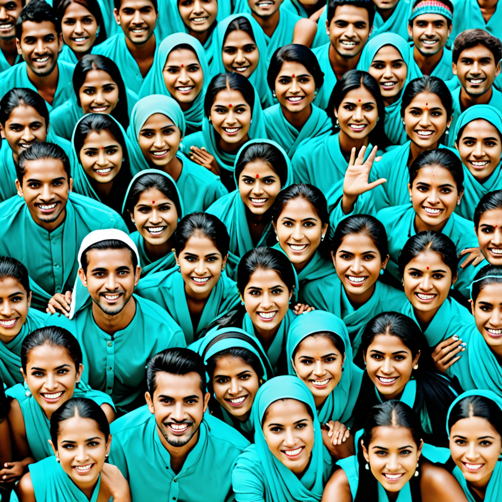 Group of diferent etnicity people color turquoise