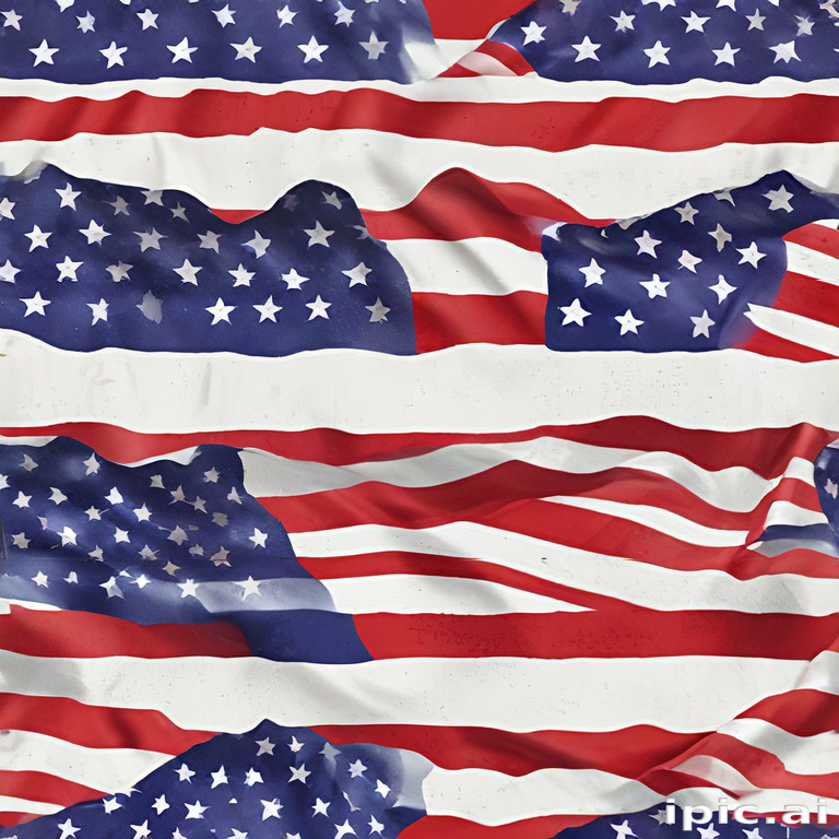 Multiple Waving American Flags on a Textured Red and White Background
