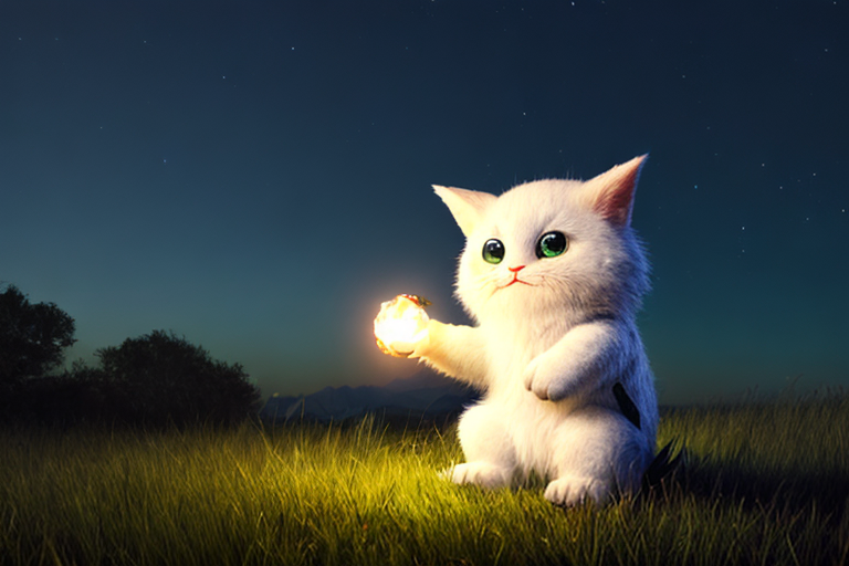 fluffy cute monster at night eating