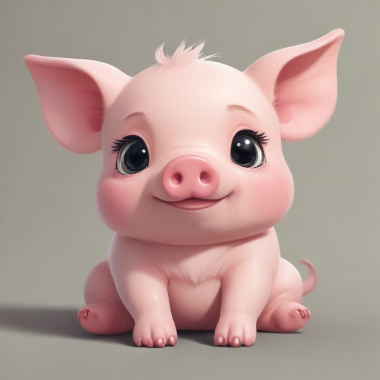 cute kawaii pig sitting anime 2d