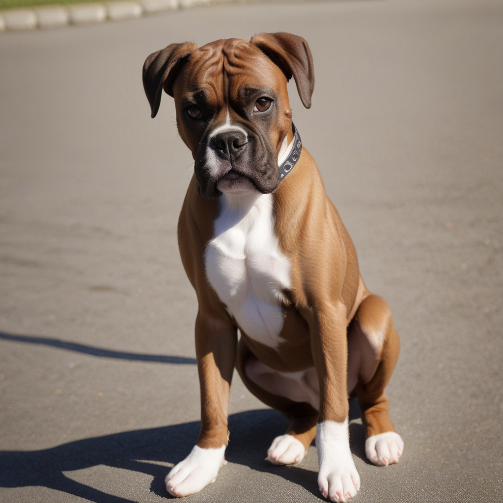 A Playful Boxer Dog Sitting Calmly on a Sunny Day Outdoors