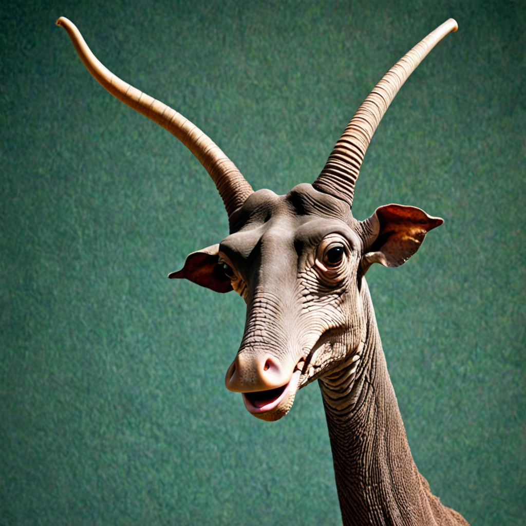 an eyeless animal with a trunk-shaped nose on its head, protruding ears ...