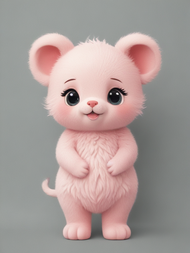 Adorable Pink Mouse Character with Big Eyes and Fluffy Fur Design.