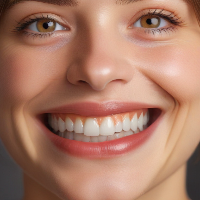 Radiant Smile: A Close-Up of a Young Woman's Bright Teeth and Eyes