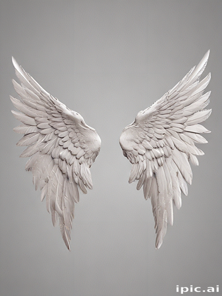 Elegant Pair of Angel Wings Showcasing Intricate Feather Details in White