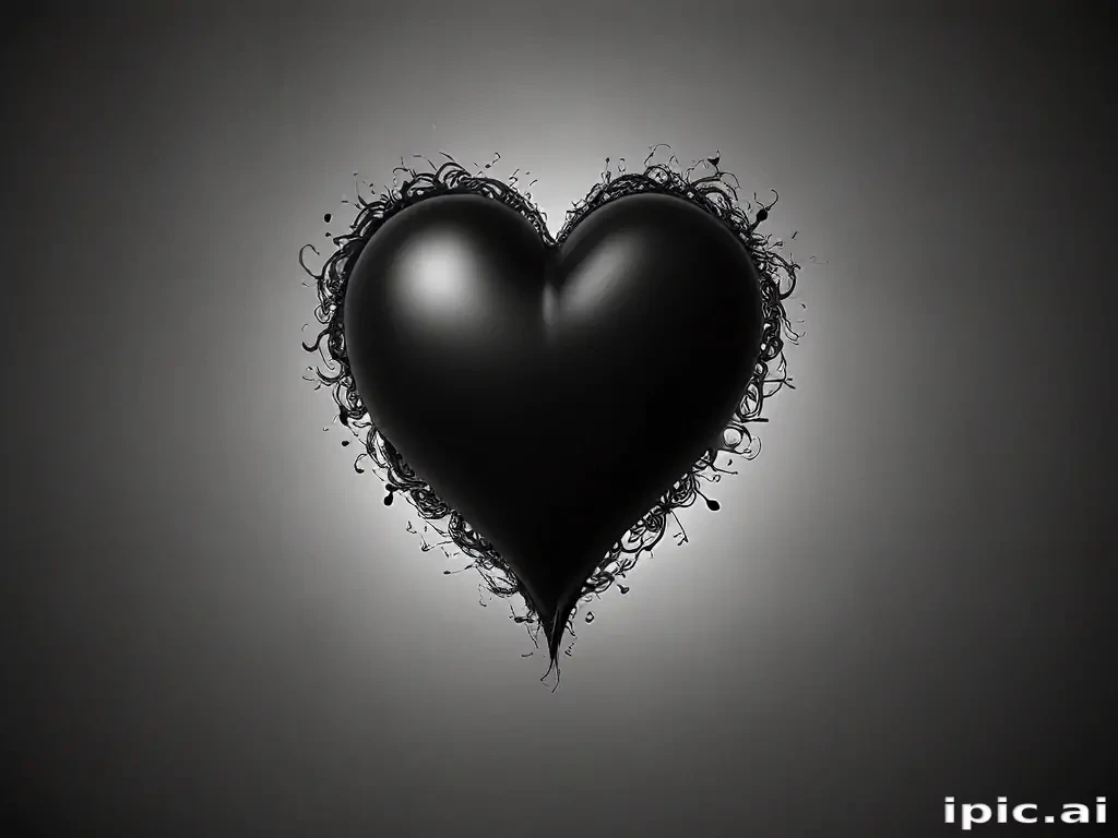 A Dark Heart Surrounded by Intricate Swirls and Shadows of Emotion