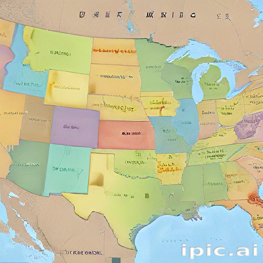 Colorful Map of the United States Highlighting Different States and Regions
