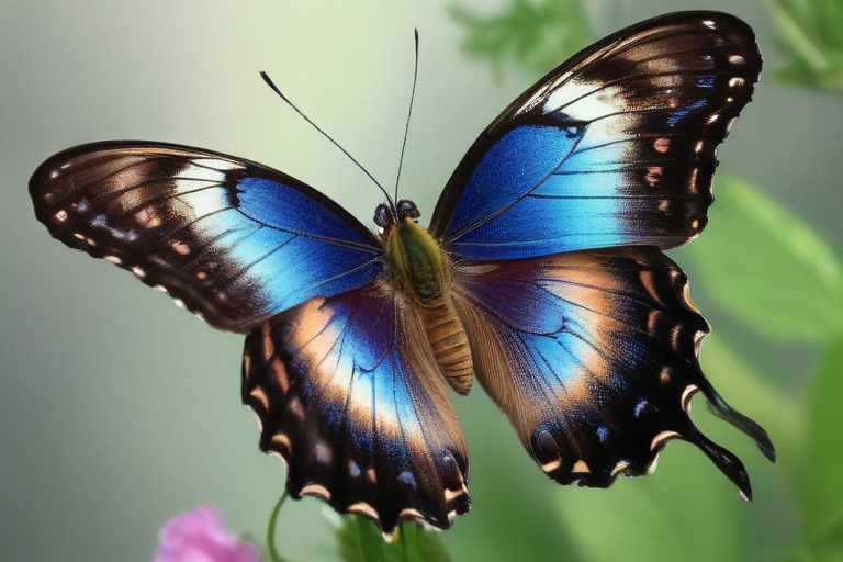 A Stunning Blue Butterfly with Intricate Patterns and Delicate Wings.