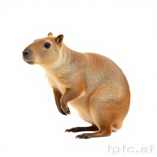 A Curious Capybara Standing on Its Hind Legs Against a White Background.