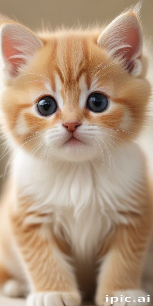 A Cute Orange and White Kitten with Big Eyes Sitting Adorably.