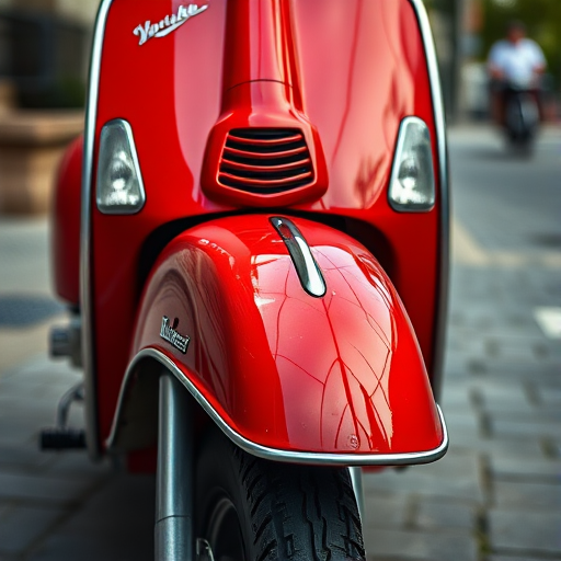 A Close-Up View of a Vibrant Red Vintage Scooter on the Street.