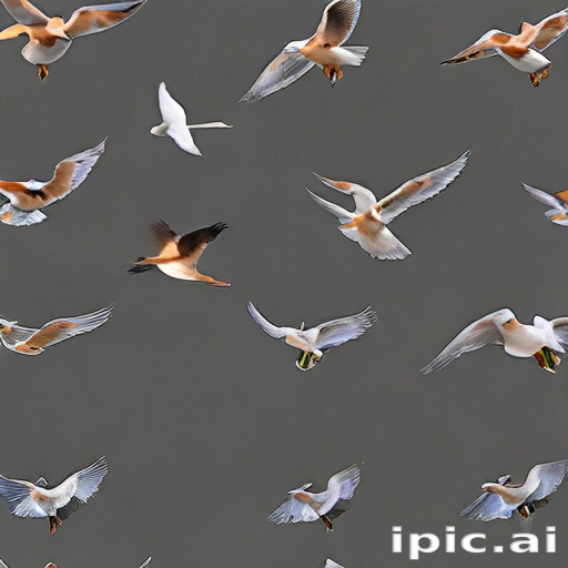 A Beautiful Assembly of Diverse Birds Soaring Gracefully Against a Gray ...