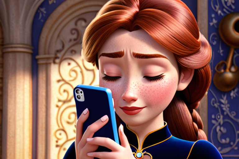 Anna eyes closed cry with her phone 3D Disney