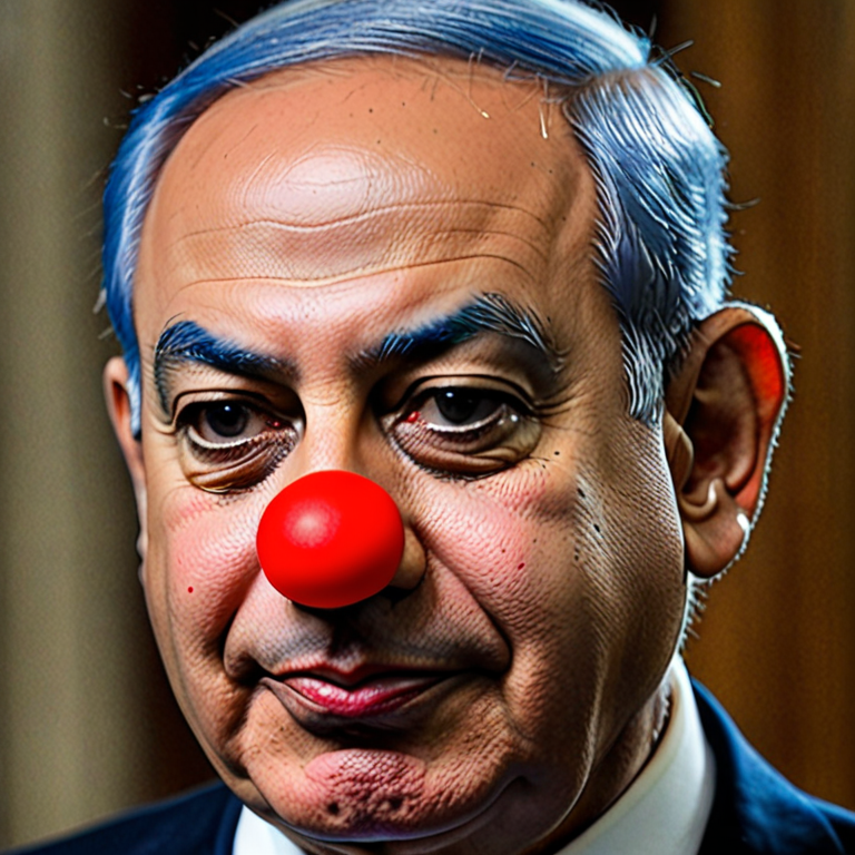 benjamin netanyahu with clown make up and a red nose