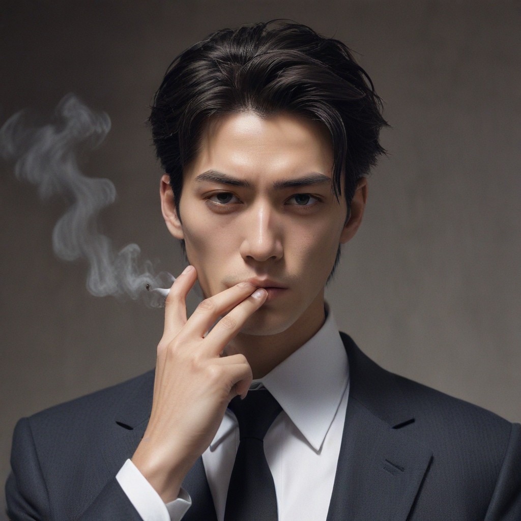 arafed image of a man in a suit and tie smoking a cigarette, hijikata ...