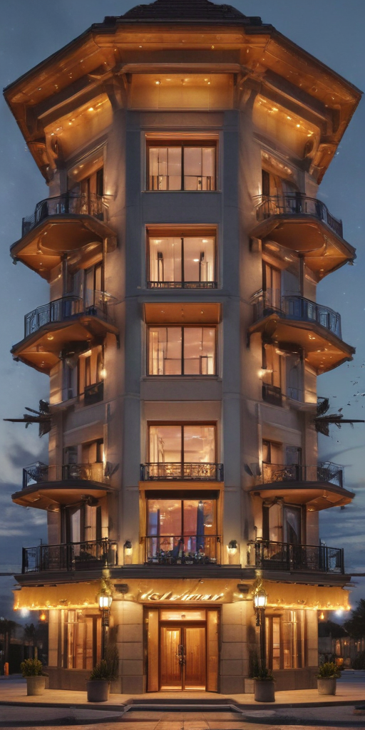 Elegant Modern Hotel with Stunning Architecture and Inviting Warm Lighting