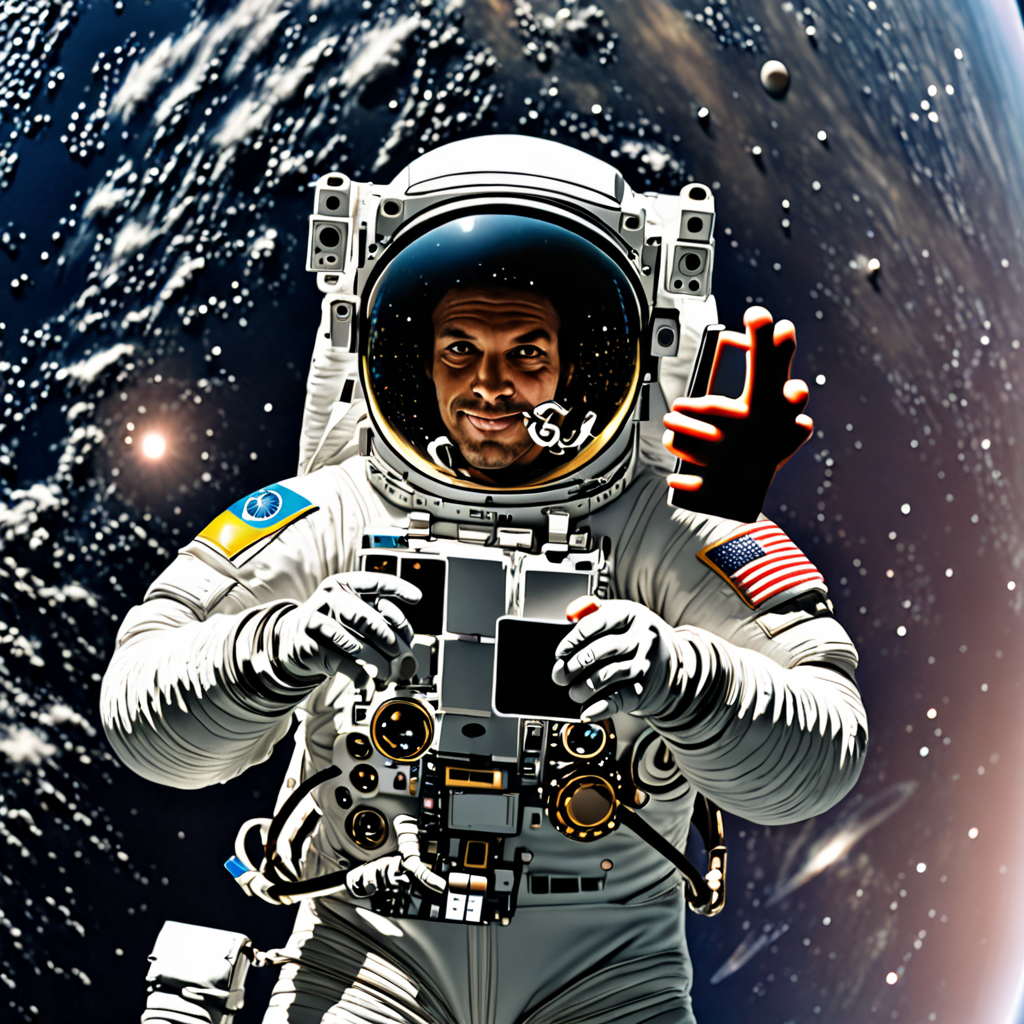 Brazilian Astronaut with cell phone in space