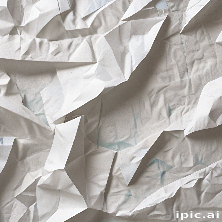 Textured White Paper with Deep Creases and Shadows Creating Visual Interest
