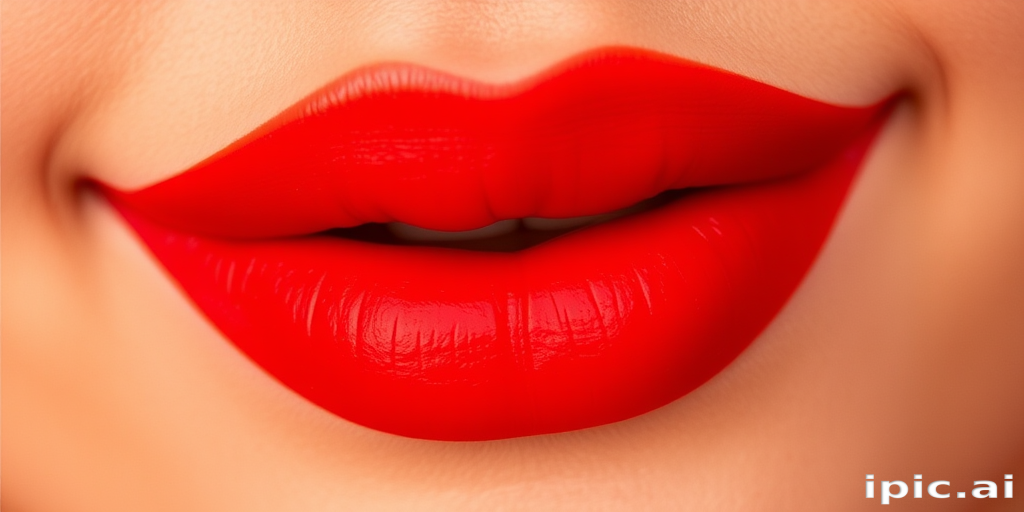 Close-Up of Glossy Red Lips Highlighting Vibrant Color and Smooth Texture